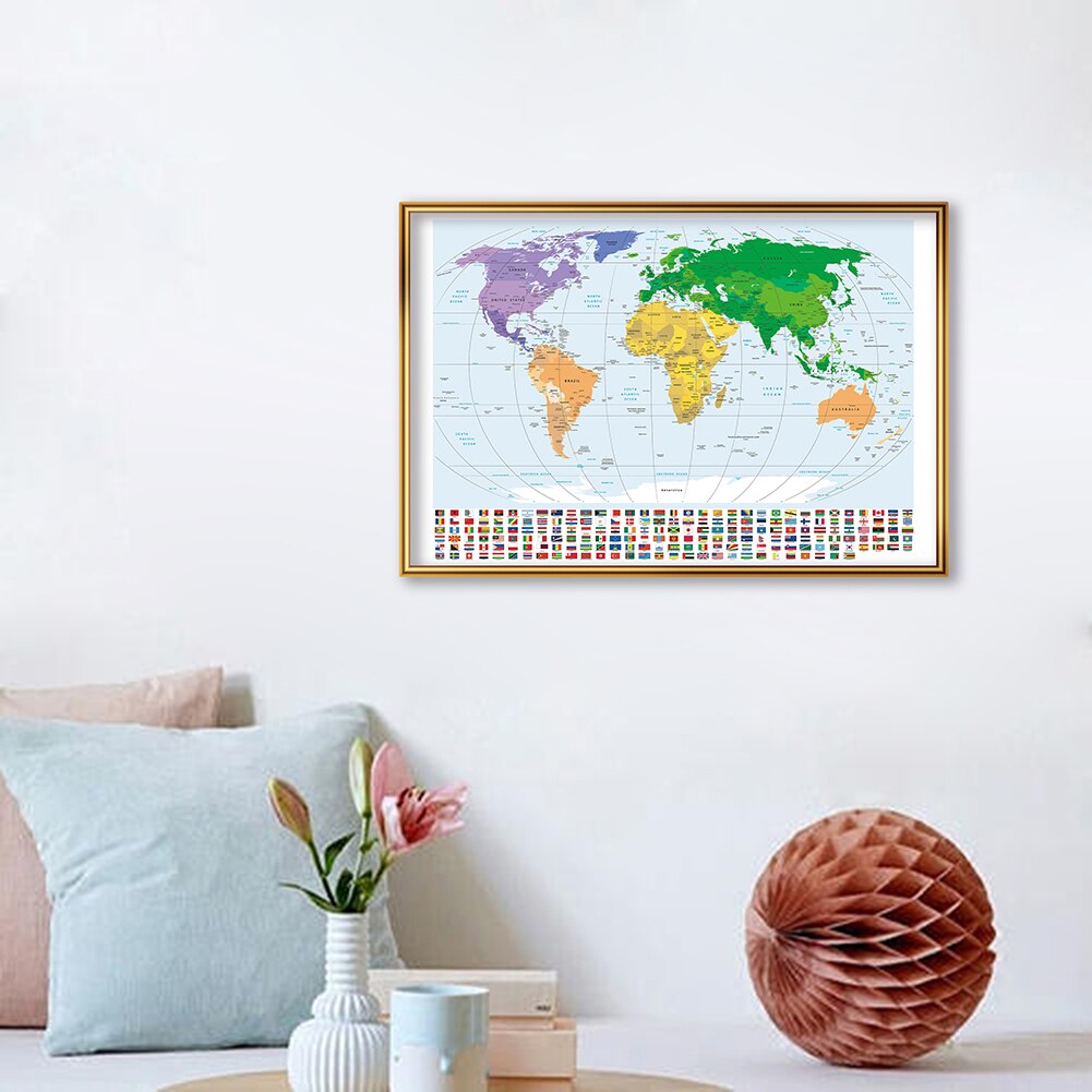 A2 Size The World Political Map with National Flag... – Grandado