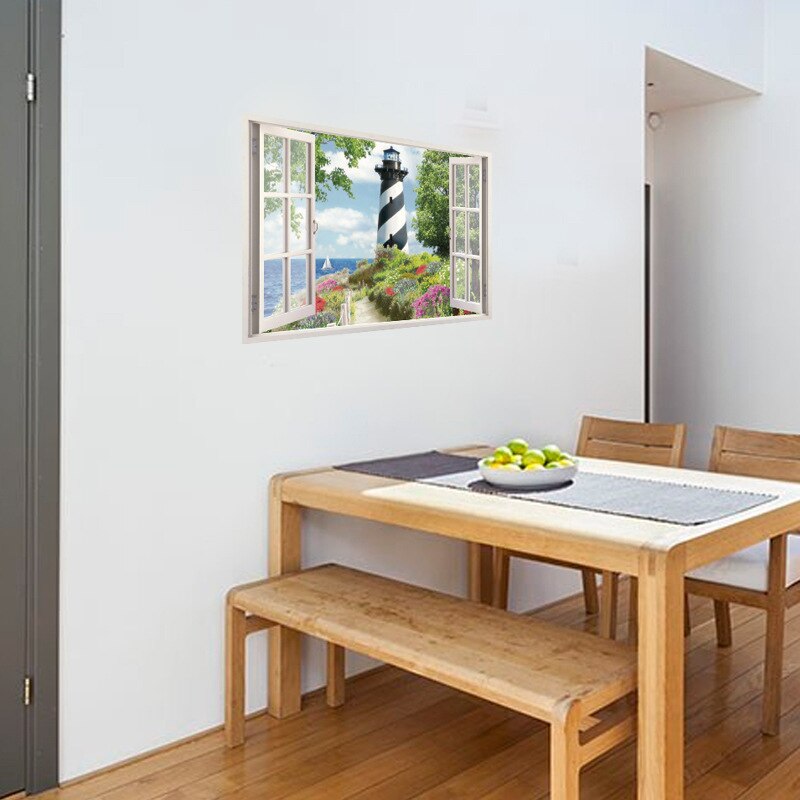 Lighthouse 3D Window View Wall Stickers for Sofa A... – Grandado