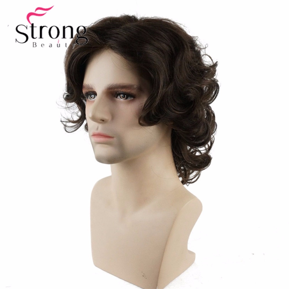 StrongBeauty Brown Mens' Medium Wig Curly Syntheti... – Grandado