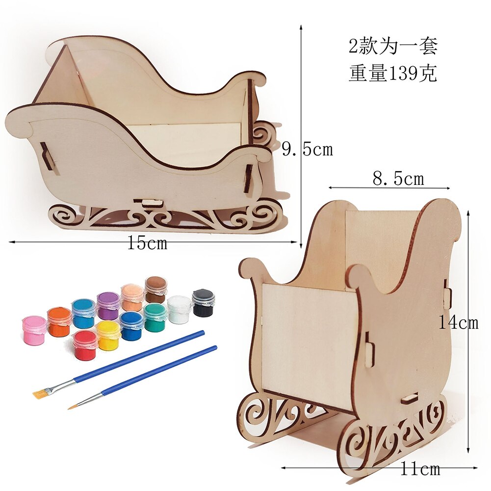 DIY handmade Painted Wood Assembly Xmas sleigh Orn... – Grandado