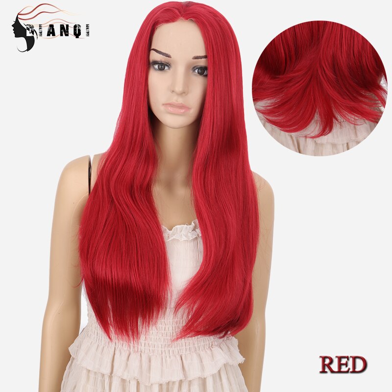 DIANQI 24"long straight synthetic lace front wig h... – Grandado