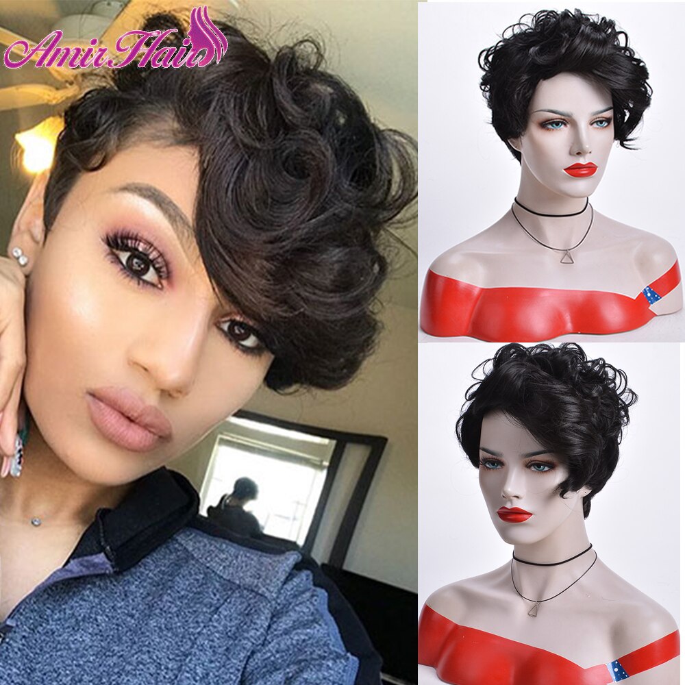 Amir Short Wigs Curly Synthetic Wigs Black Hair wi... – Vicedeal