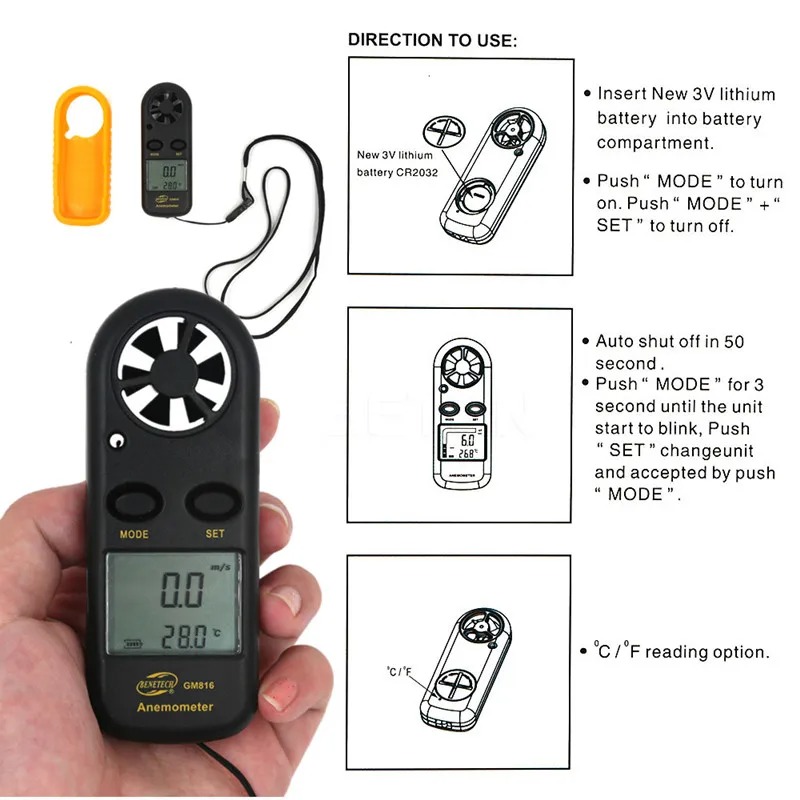 GM816 Digital Anemometer Wind Speed Mini Air Veloc... – Grandado