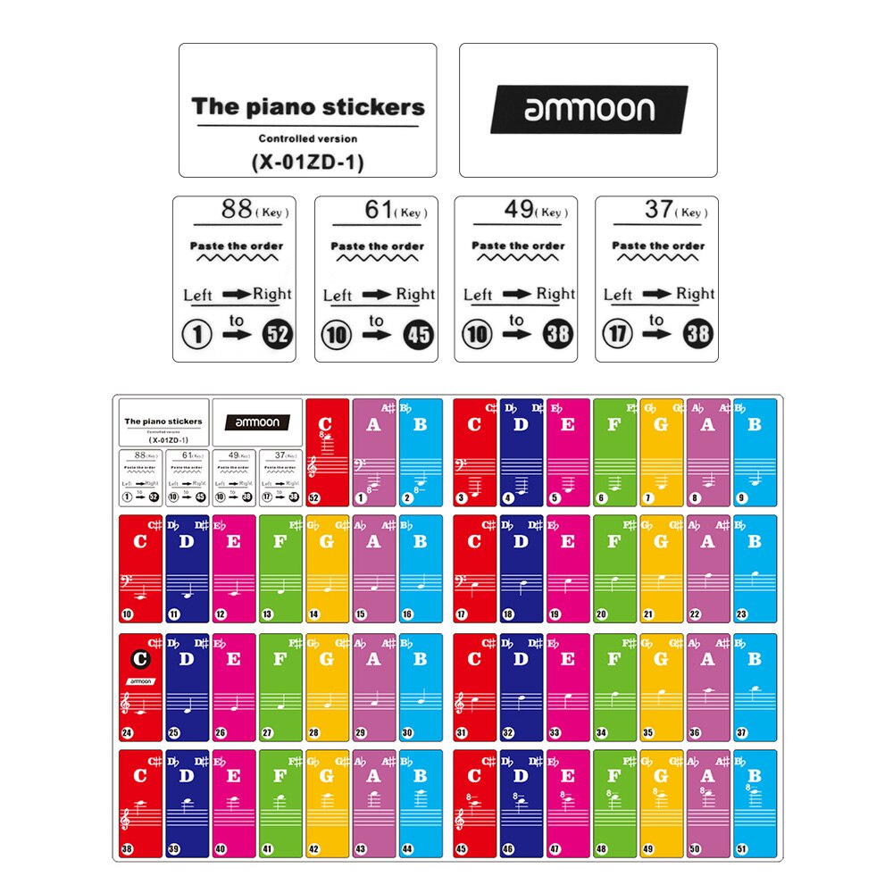 ammoon Piano Colorful Keyboard Stickers for 37/ 49... – Grandado