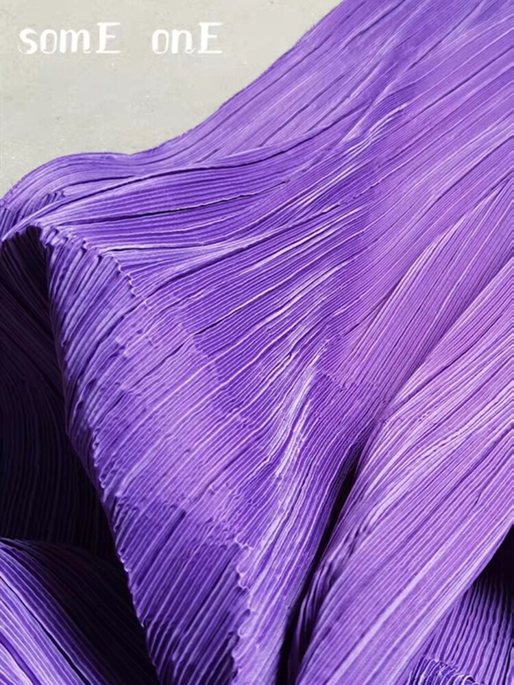 Stiff Pleated Fabric violet Miyake Folds DIY bazin... – Grandado