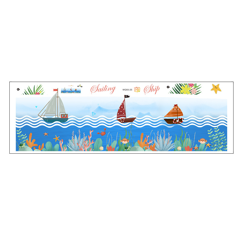 Cartoon fun ocean sailboat skirting wall stickers ... – Grandado