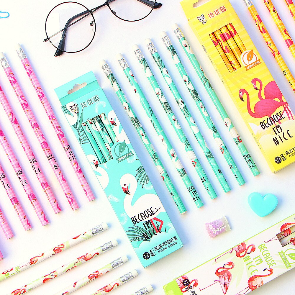 12Pcs/Set Cute Kawaii Cartoon Flamingo Pencil HB S... – Grandado