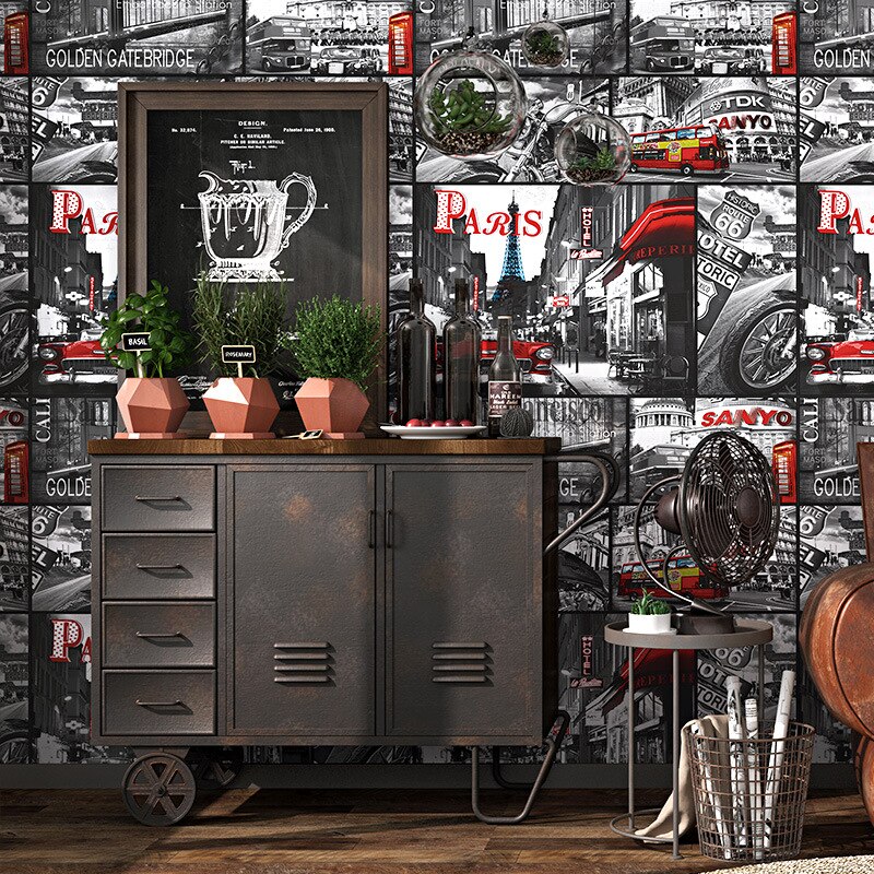 American retro retro wallpaper Loft industrial sty... – Grandado