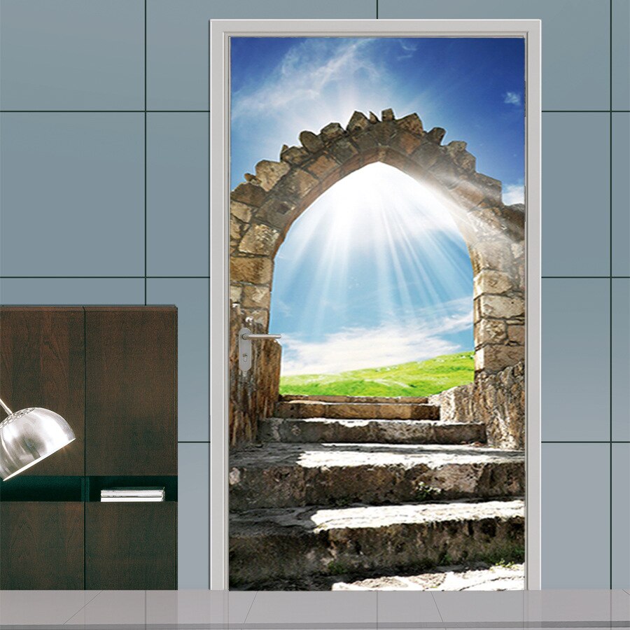 Sunshine Blue Sky Door Stickers Vinyl 3D Stone Sta... – Grandado