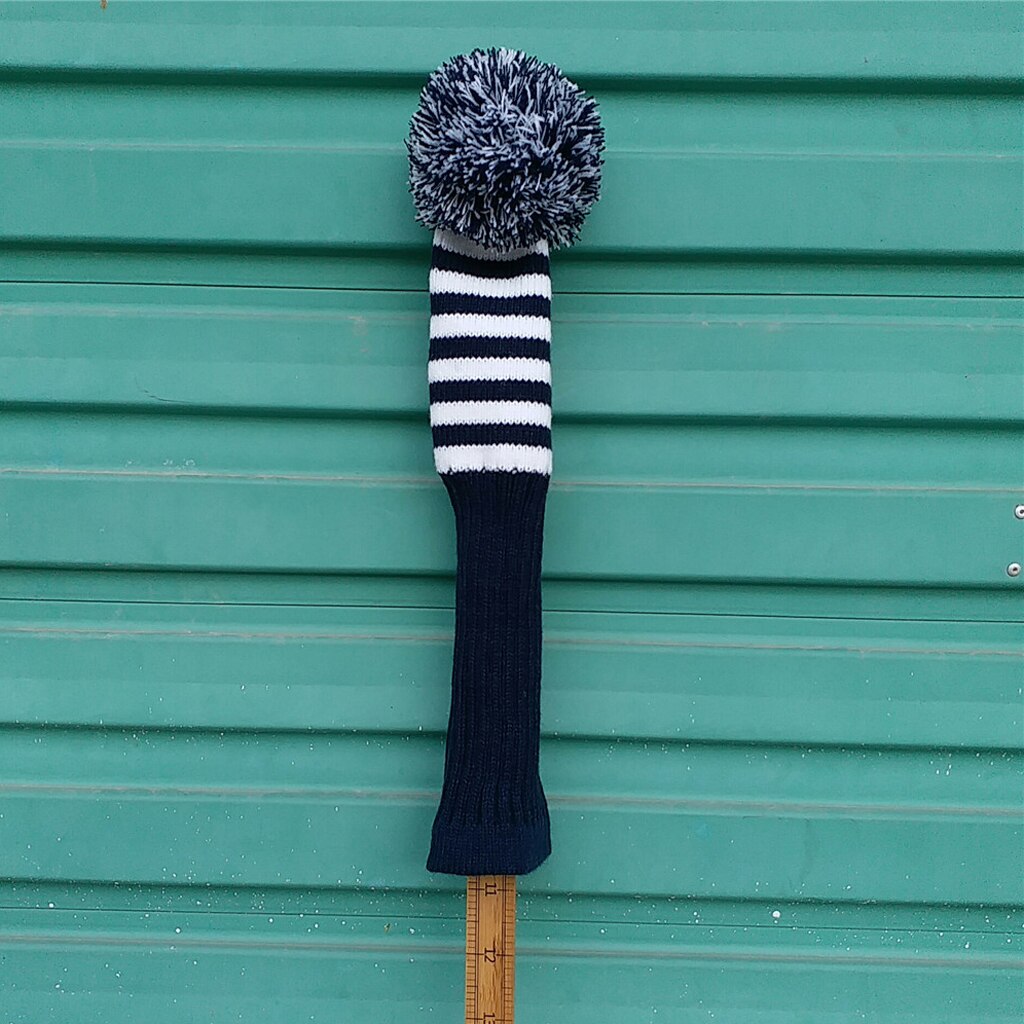 White Hand Knit Stripes Golf Club Cover Golf Pom P... – Vicedeal