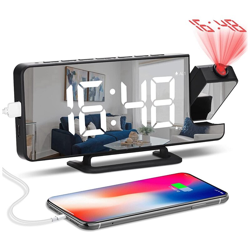 Projectie Wekker Met 7.1Inch Led Spiegel Display, ... – Vicedeal