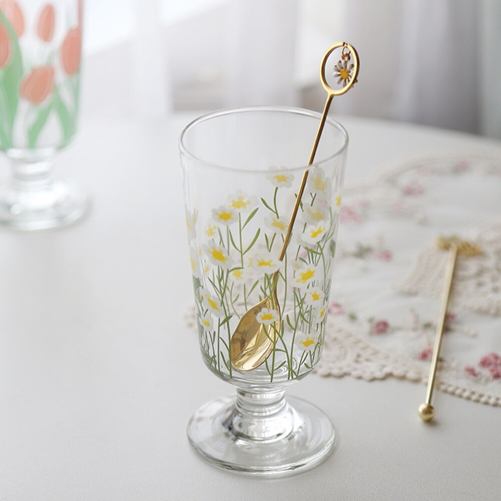 Retro Beverage Cups Daisy Glass Stemware Pastoral ... – Grandado