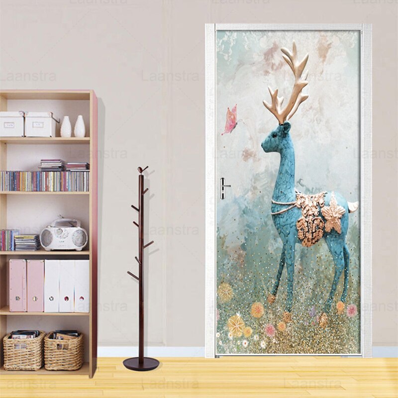 Removable Door Stickers Vintage Abstract Elk Mural... – Grandado