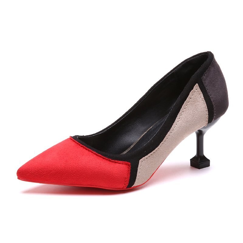 Suede Women Pumps High Heels Colorblock Wedding Sh... – Grandado