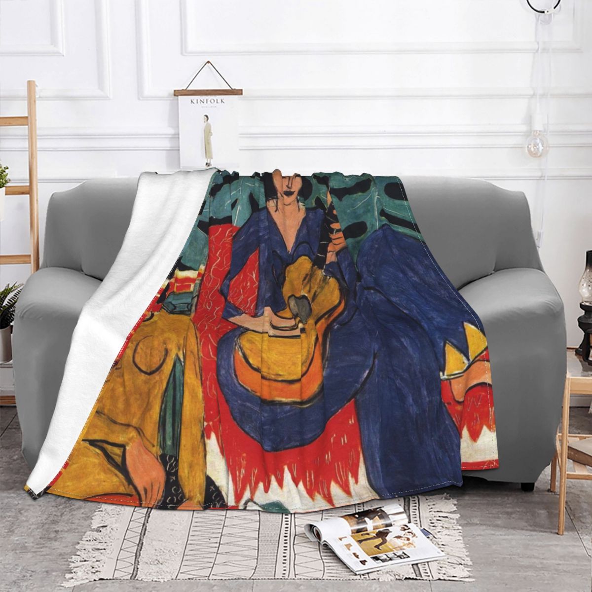 Guitarra mulher matisse cobertor capa de sofá velo... – Vicedeal