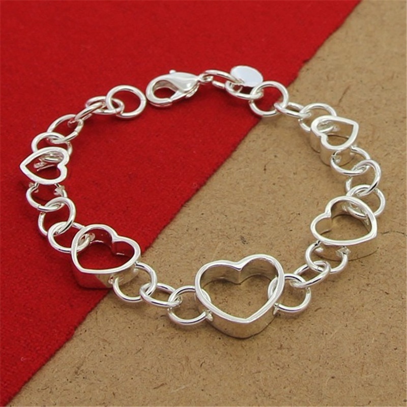 925 Sterling Silver Bracelet Heart-Shaped Simple B... – Vicedeal