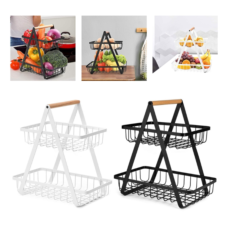 2-Tier Metal Fruit Basket Portable Kitchen Storage... – Vicedeal