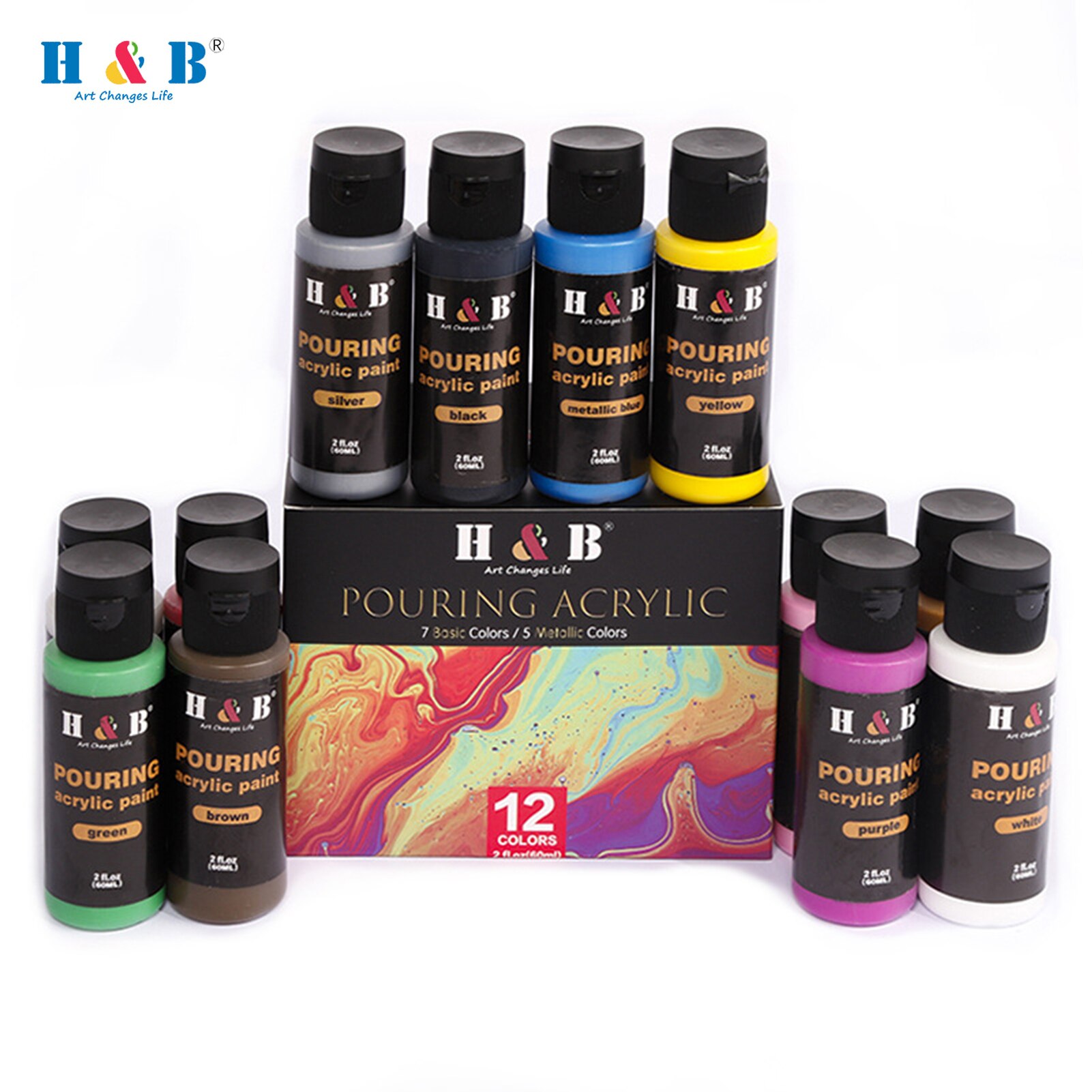 H & B 12 Kleuren Gieten Acryl Verf Set 60Ml/2 ... – Vicedeal