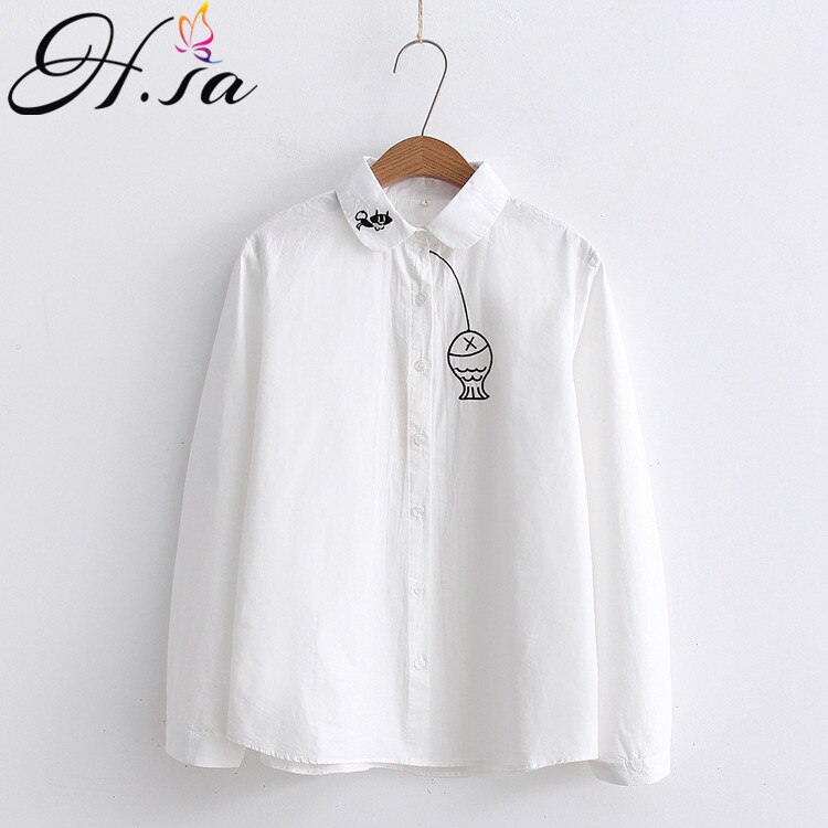 H.sa blusas femininas kvinder off white bomuldsblu... – Vicedeal