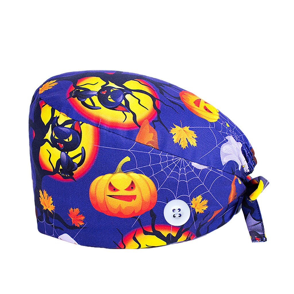 Halloween Print Hats Scrubs Cap With Buttons Hat S... – Grandado