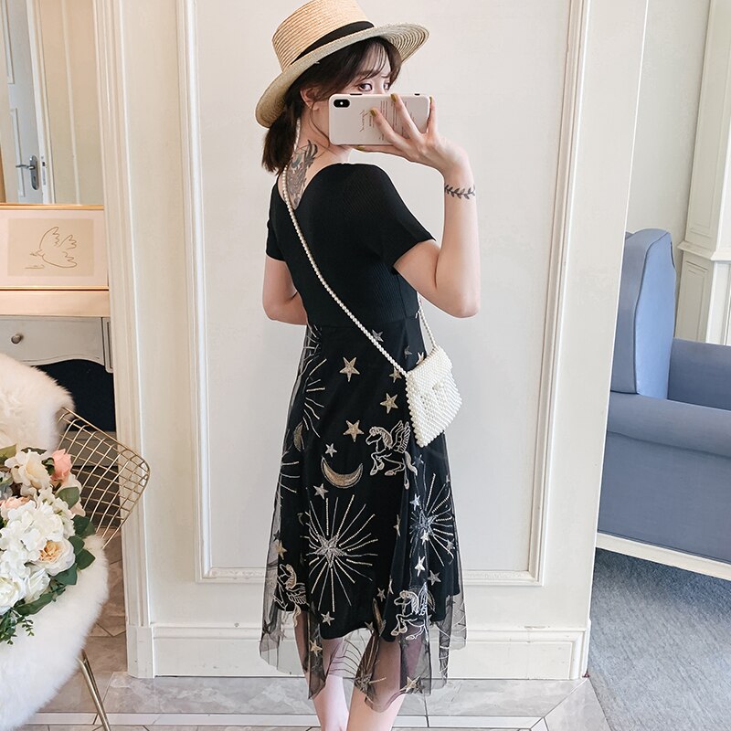 Maternity dress patchwork short-sleeved maternity ... – Grandado