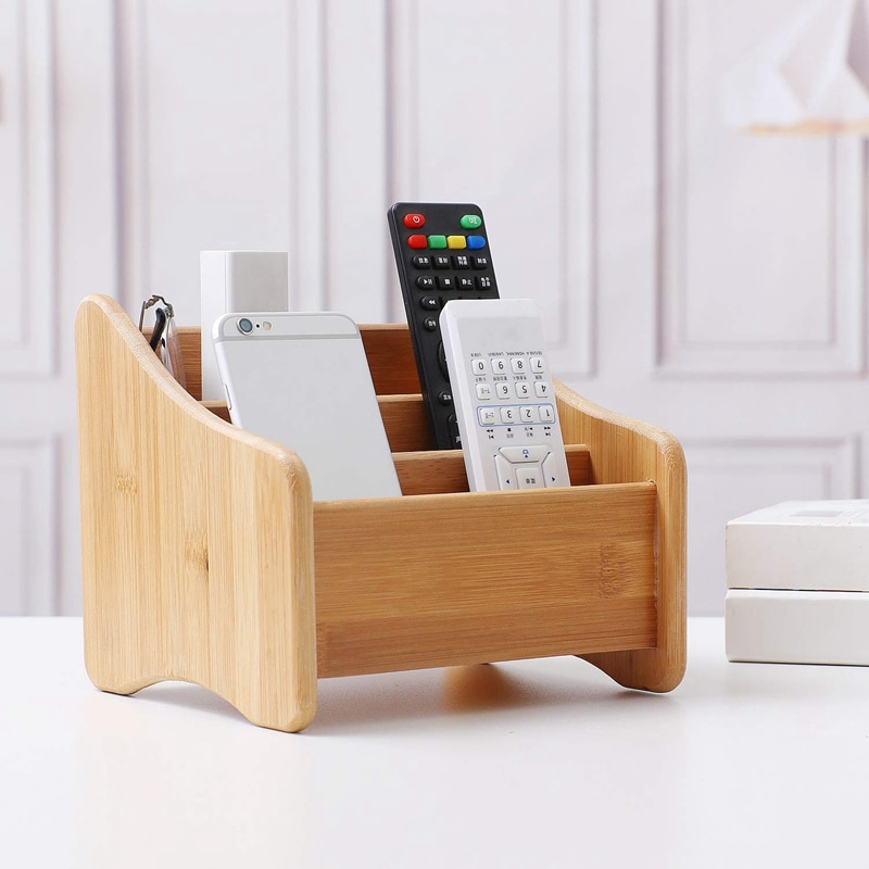 Wood Desk Organizer Bamboo Remote Control Holder C... – Grandado