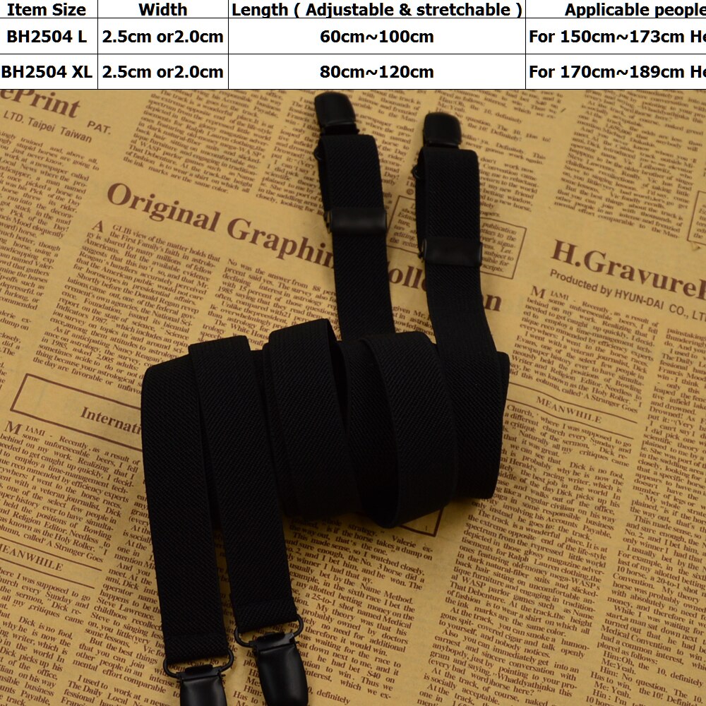 2.0cm Plus Size solid black suspender 4 Clip Men W... – Grandado