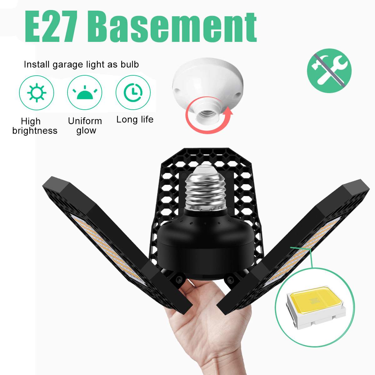 40/60/80W 360 Degrees Triple Garage Light Folding ... – Grandado