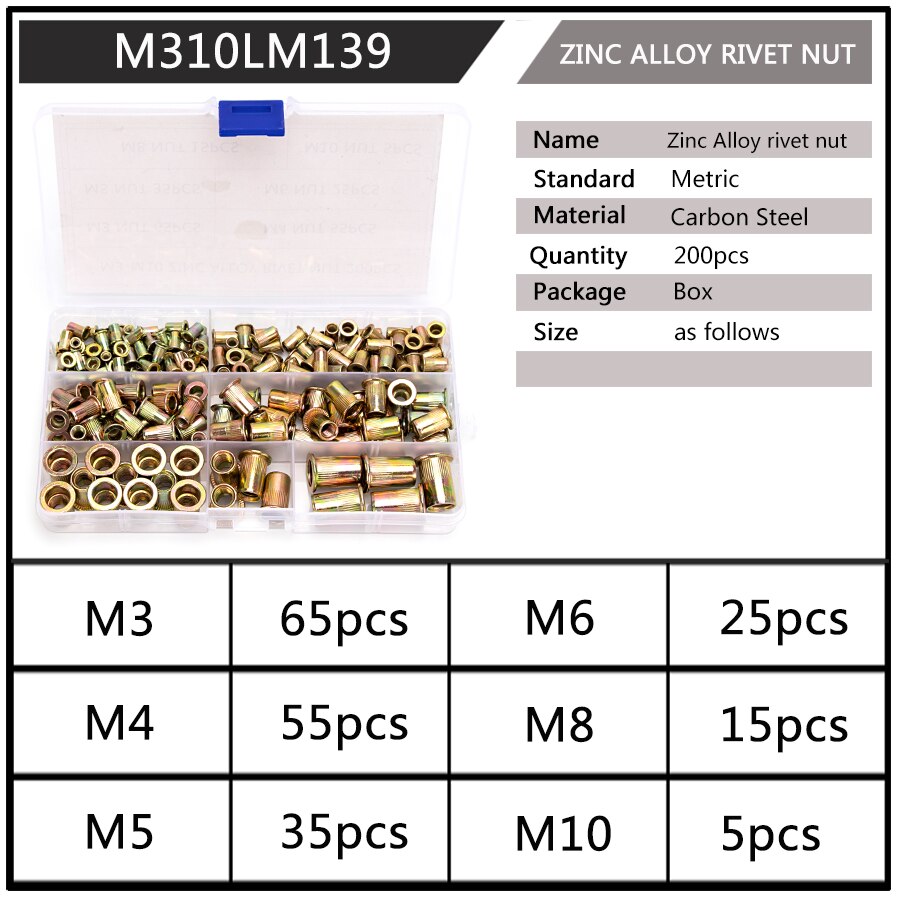 110-200 stücke M3 M4 M5 M6 M8 M10 Zink Niet Mutter... – Grandado