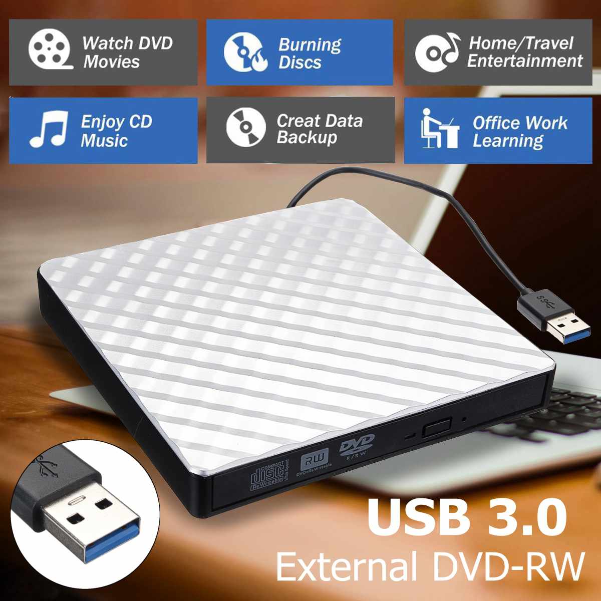 External USB 3.0 DVD RW CD Writer Slim Carbon Grai... – Vicedeal