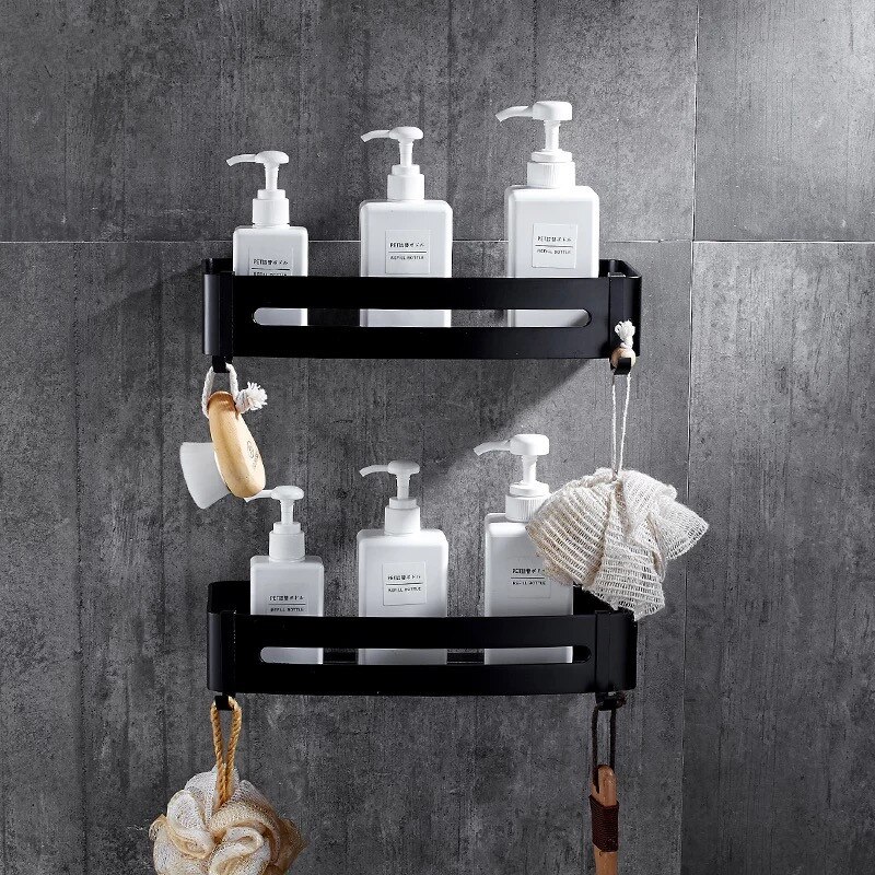 Black aluminum Bathroom corner shelf cosmetic rack... – Grandado