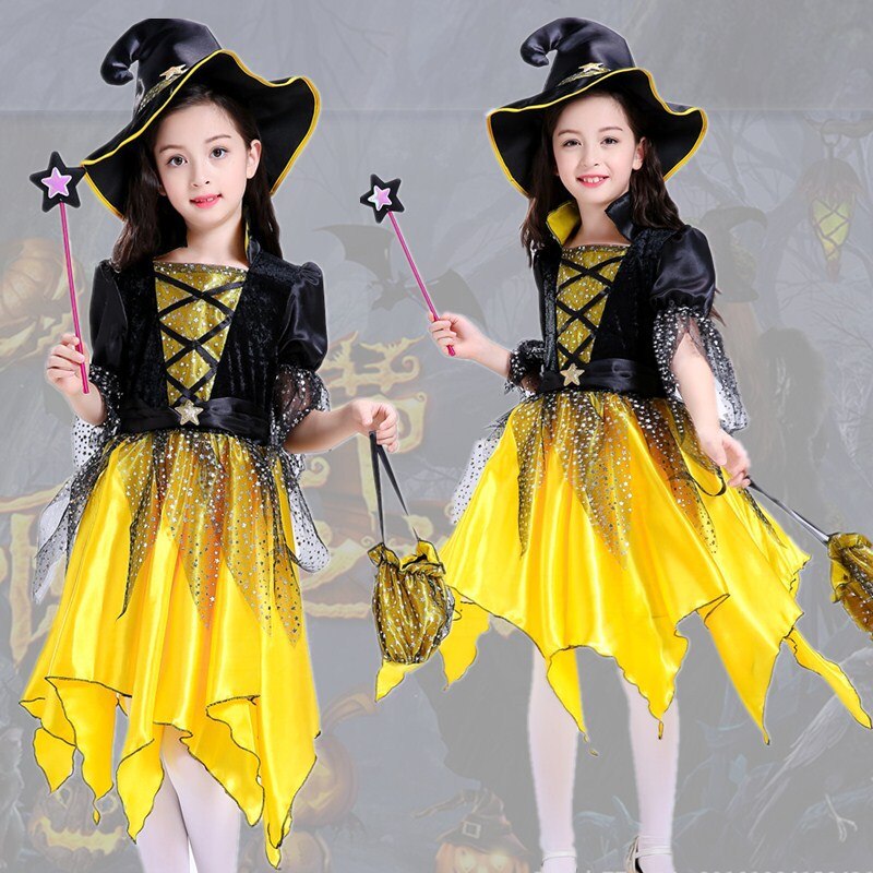 Children's Halloween Yellow Elf Costume Dress Girl... – Grandado