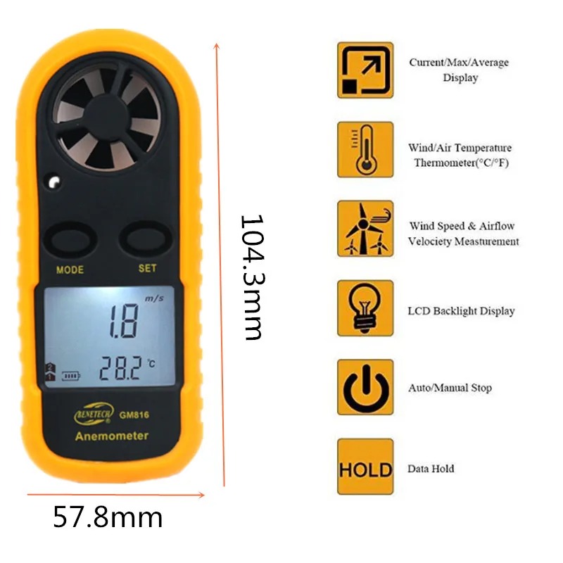 GM816 Digital Anemometer Wind Speed Mini Air Veloc... – Grandado