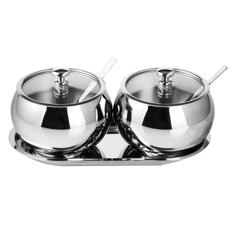 Sugar Bowl With Lid and Spoon, 2 Stainless Steel S... – Vicedeal