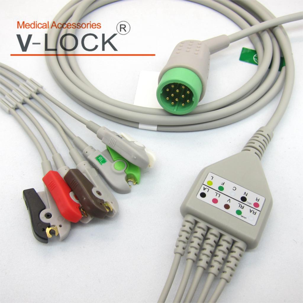 Cable ECG de una sola pieza con 3 cables, snap par... – Grandado