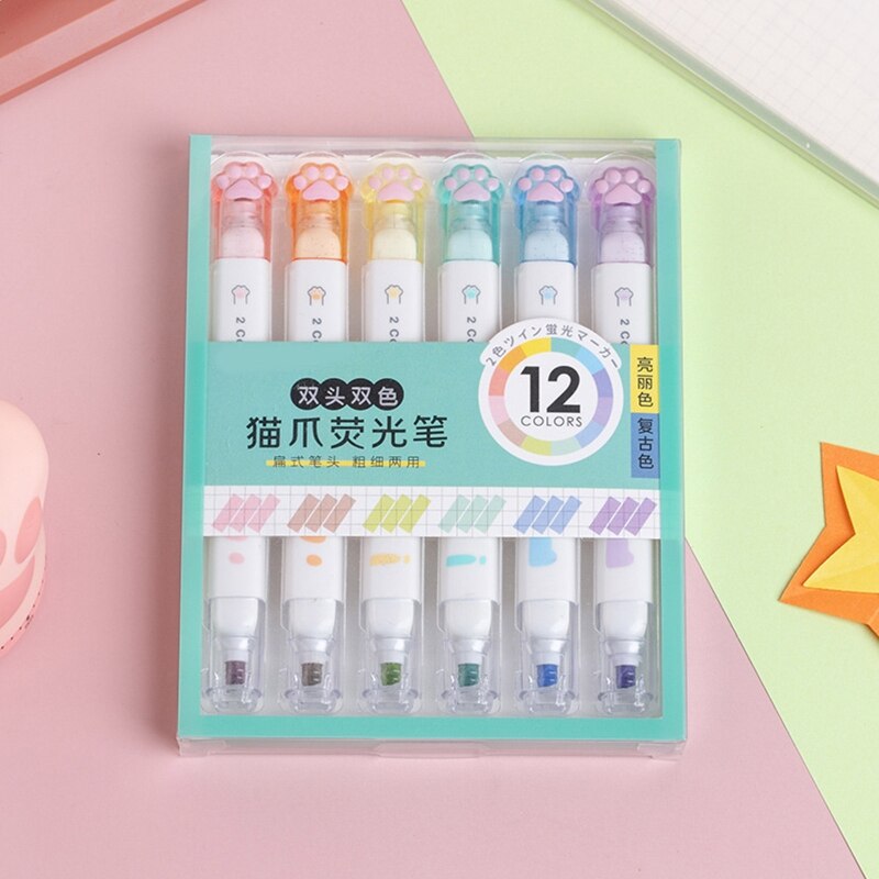 12 Colors Dual-ended Highlighters Colorful Marker ... – Grandado