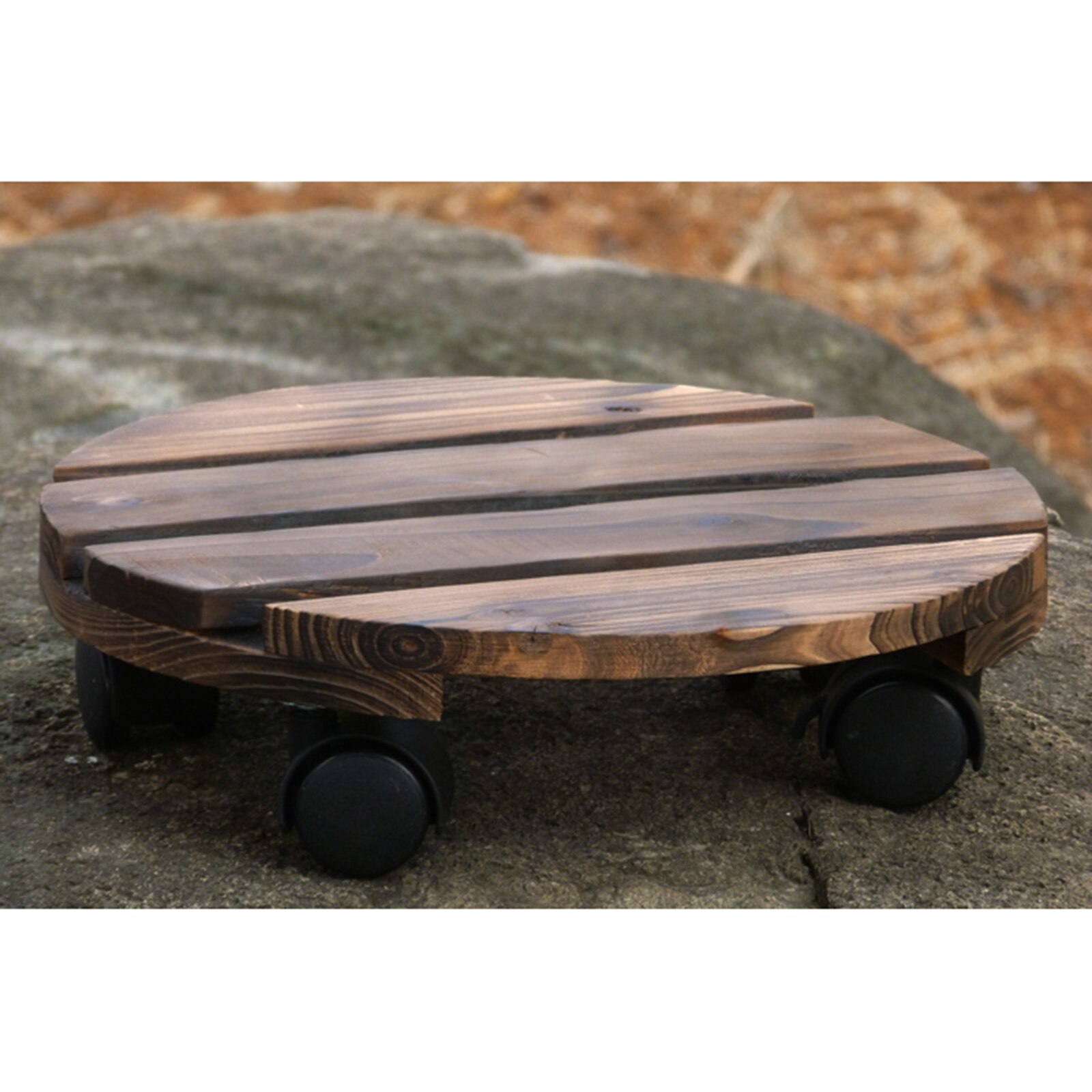 Round Wheeled Wooden Planter Caddy Movable Plant F... – Grandado