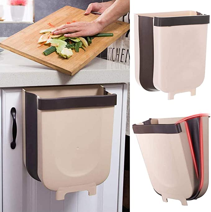 Folding Trash Can Kitchen Hanging Waste Bin Collap... – Grandado