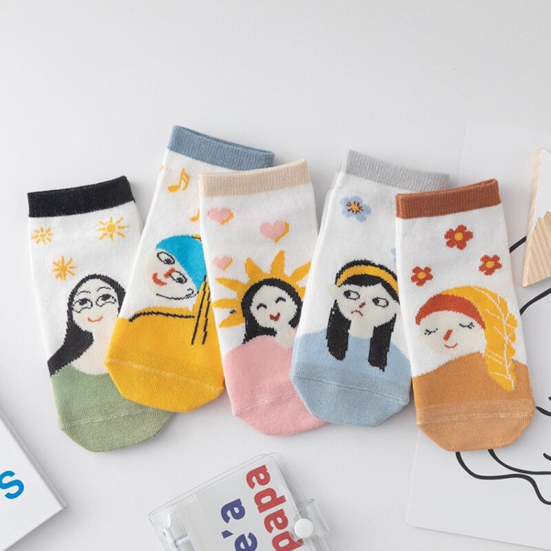 5 Pair/Lot Women Oil Painting Socks Printed Combed... – Vicedeal