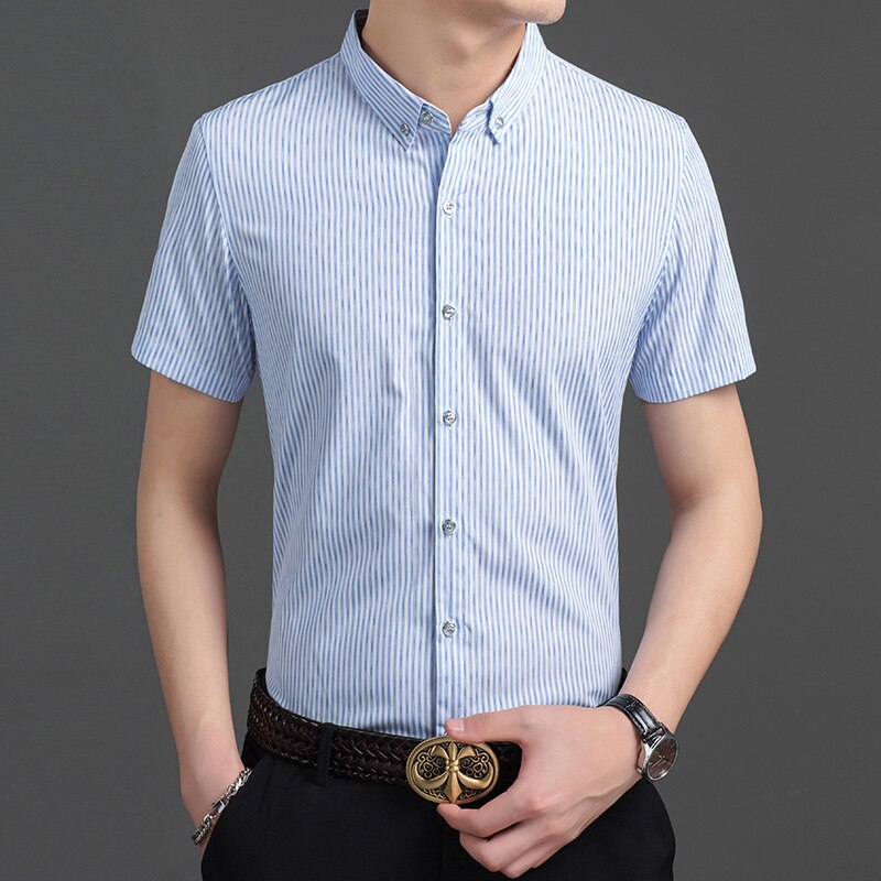 Hoogwaardige Zomer Plain Gestreepte Mens Button Do... – Vicedeal