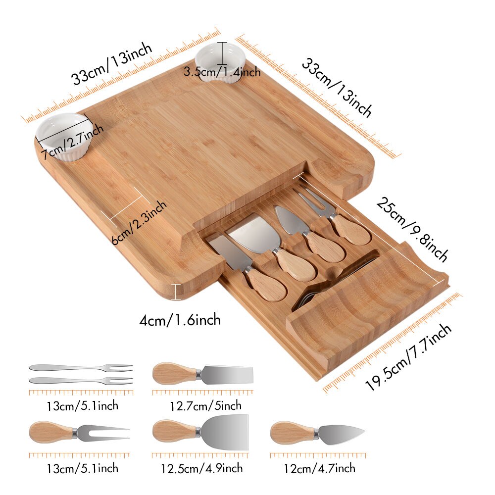 Cheese Board Set With 4 Knives Slide Out Drawer Se... – Grandado