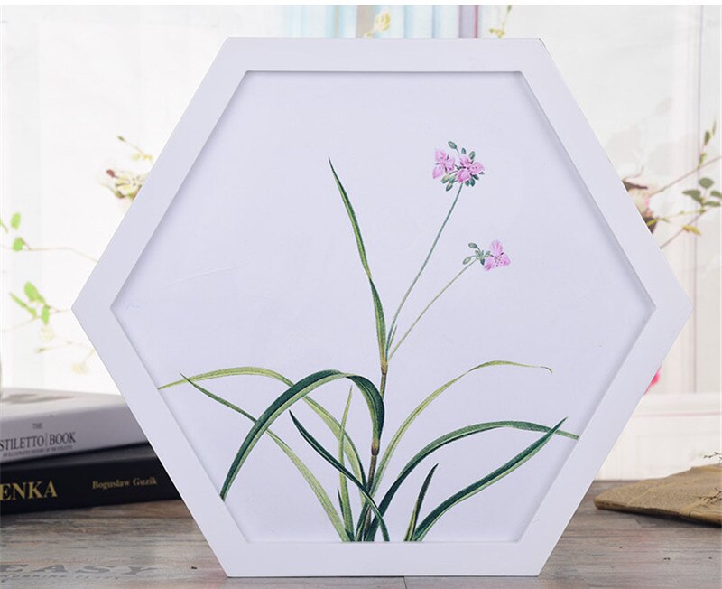 Hexagone solide cadre Photo en bois suspendus bric... – Grandado