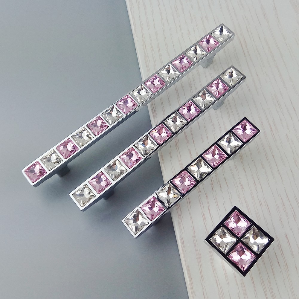 Real Crystal Glass Diamond Pink Handle Knobs Furni... – Vicedeal