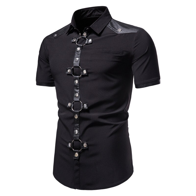 Men Summer Hip Hop Punk Short Sleeve Shirt Rivet L... – Grandado