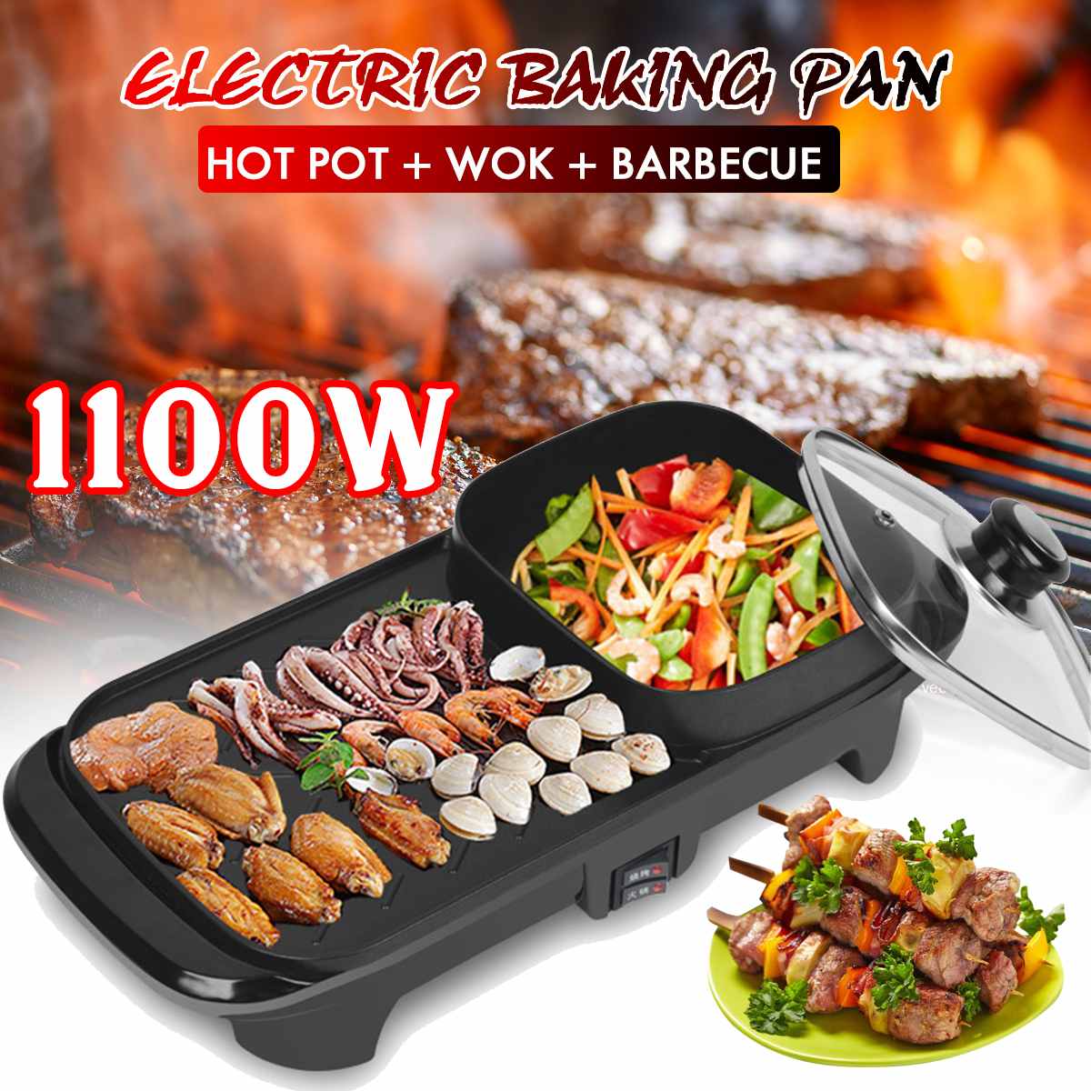 2in1 Pot and Electric Grill Indoor Baking Flat Pan... – Grandado