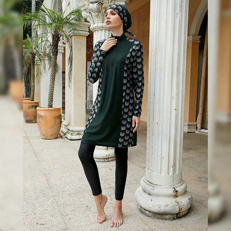 Long Sleeve Dark Green Full Burkini Muslim Swimwea... – Grandado