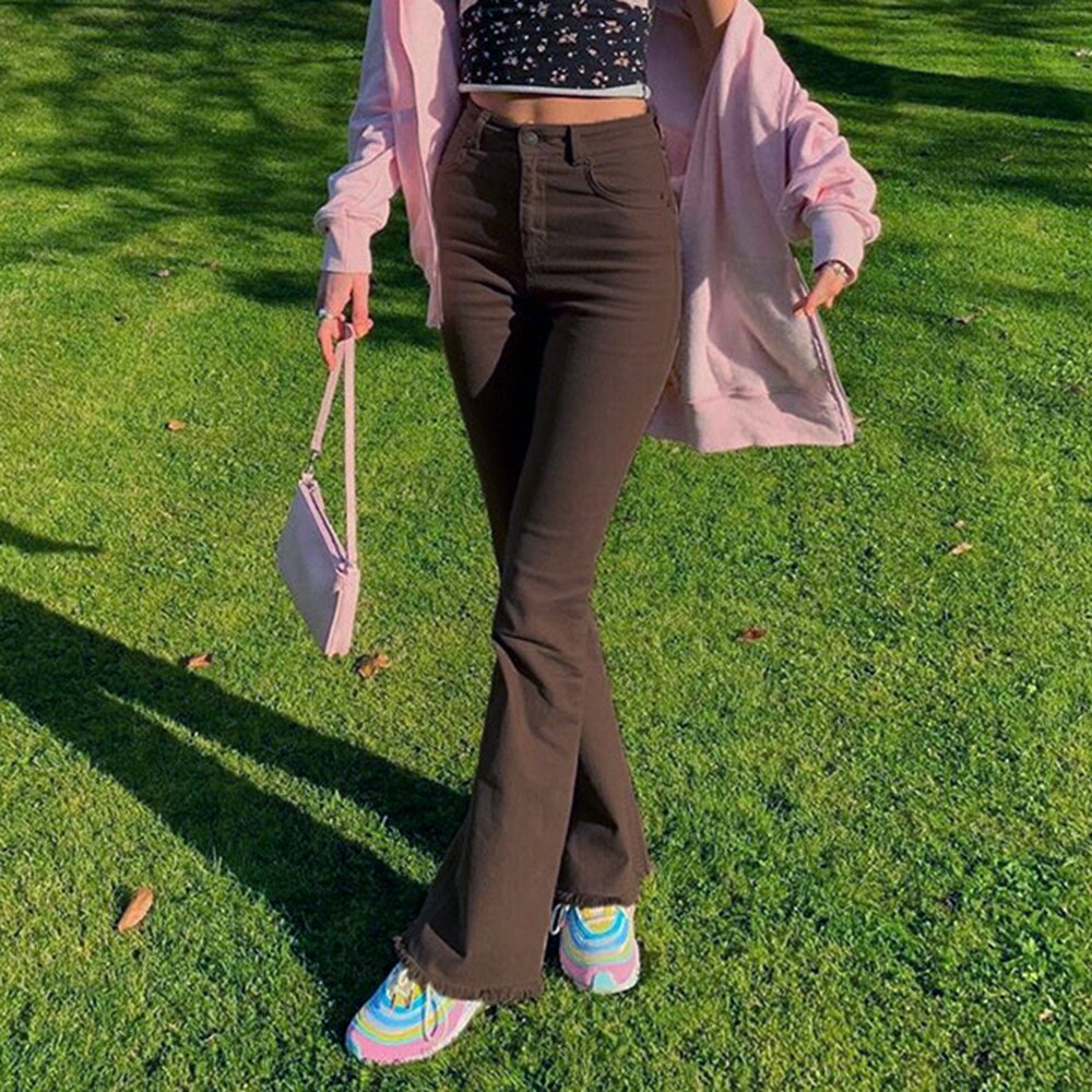 Vintage Basic Brown Y2K Denim Jeans Women Streetwe... – Grandado