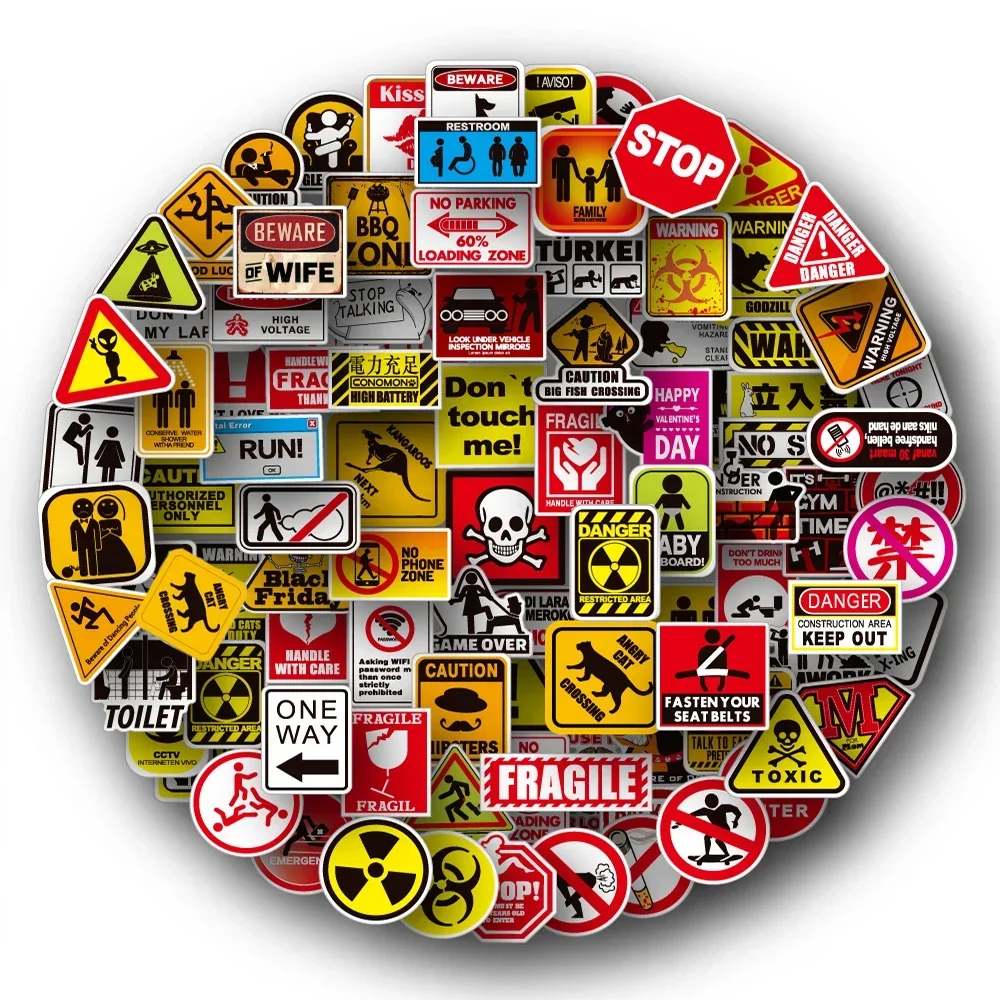 10/25/50/100pcs Cartoon Warning Stickers Danger Ba... – Grandado