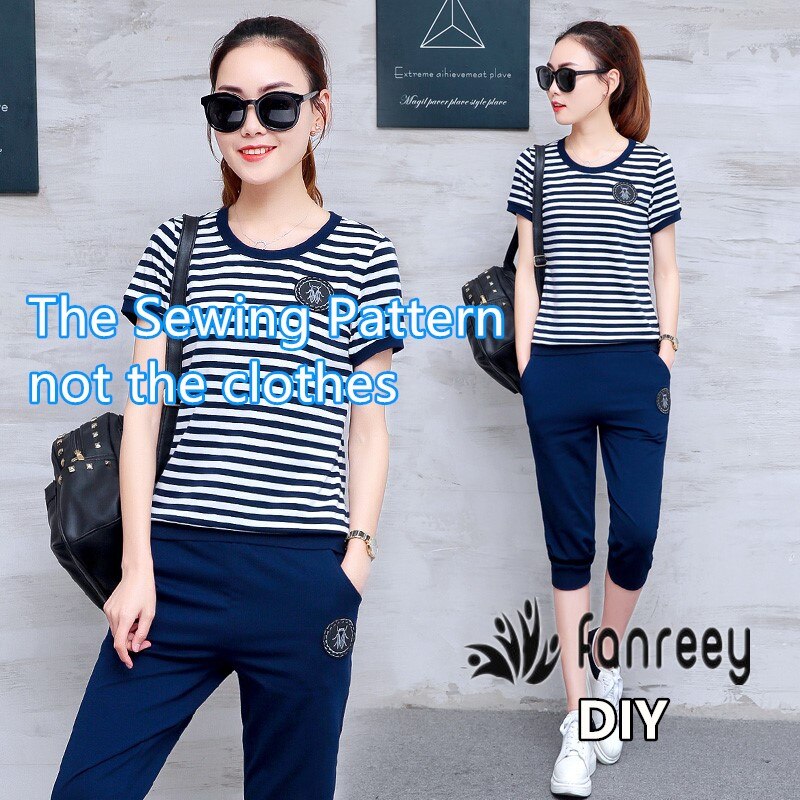 Ladies' Stripe Sports Short Sleeve T-shirt Suit Se... – Grandado