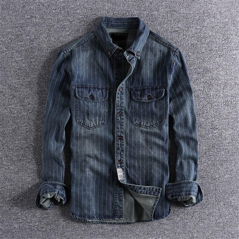 Japanse Harajuku Verticale Gestreepte Jeans Shirt ... – Vicedeal